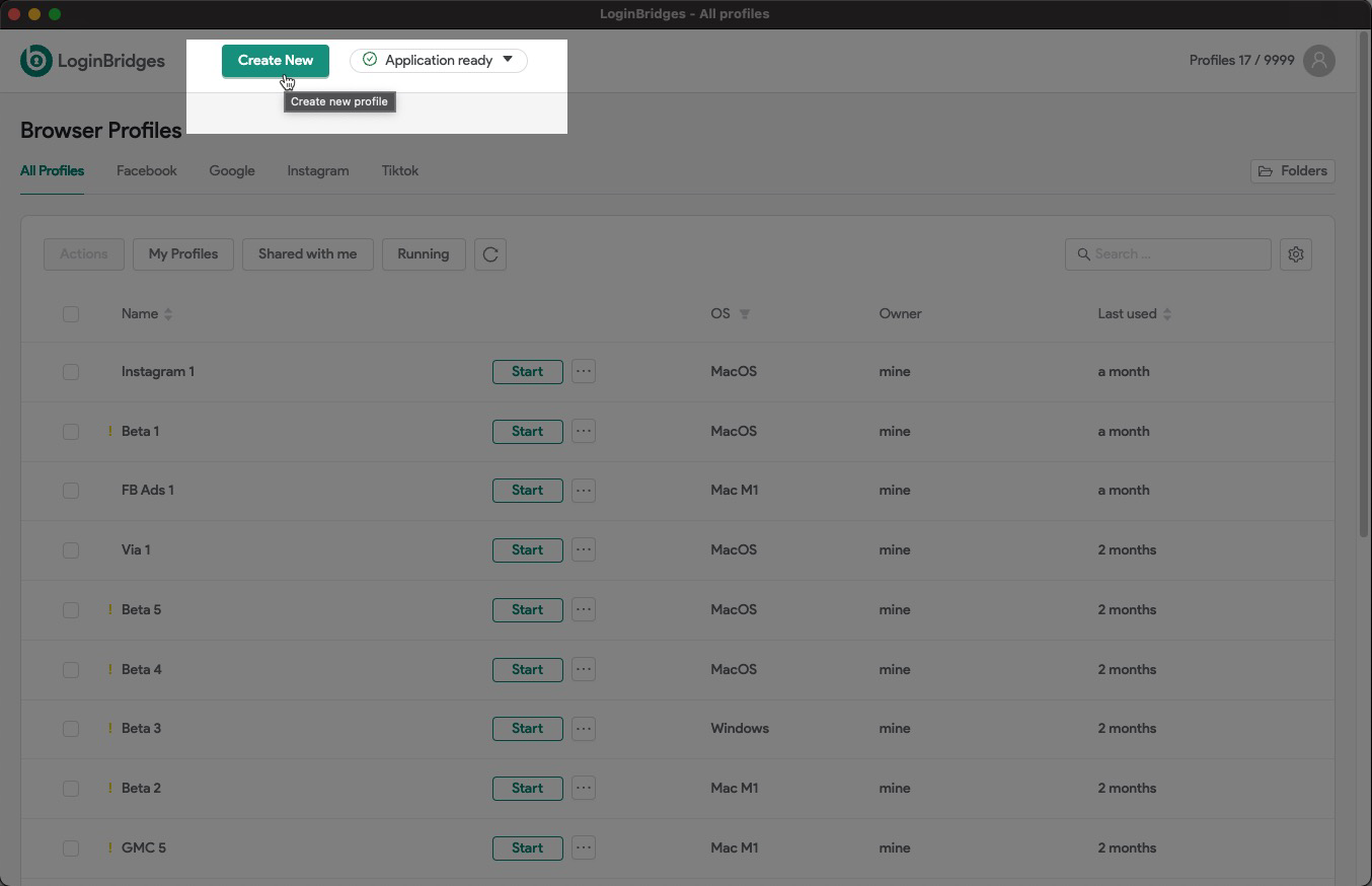 Creating and launching a profile – LoginBridges