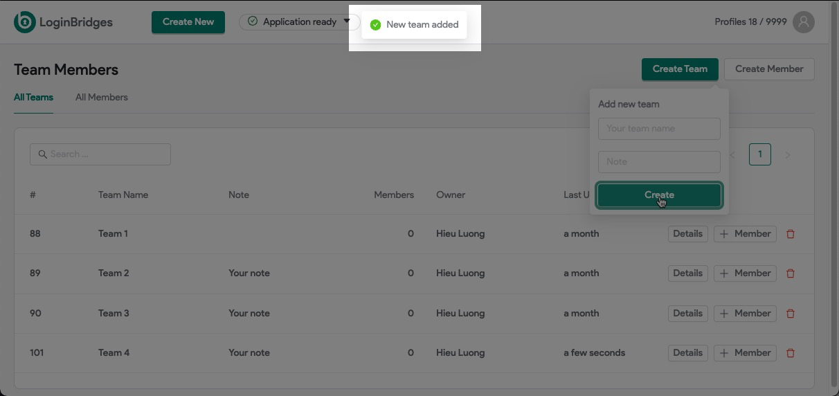 Create New Team – LoginBridges